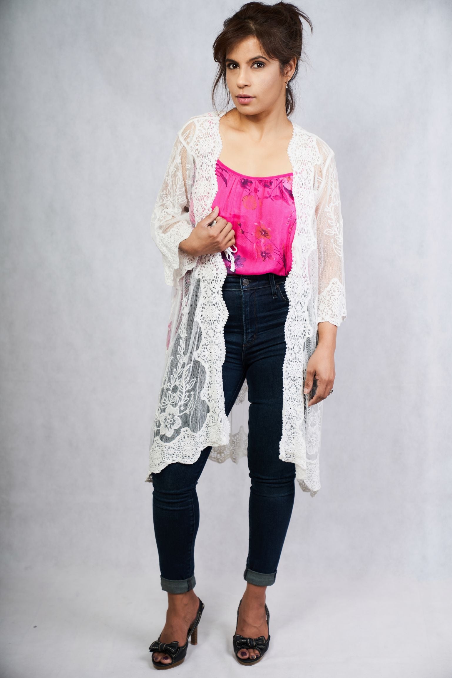 White Crocheted Lace Overlay with Sleeves – Vz Collection